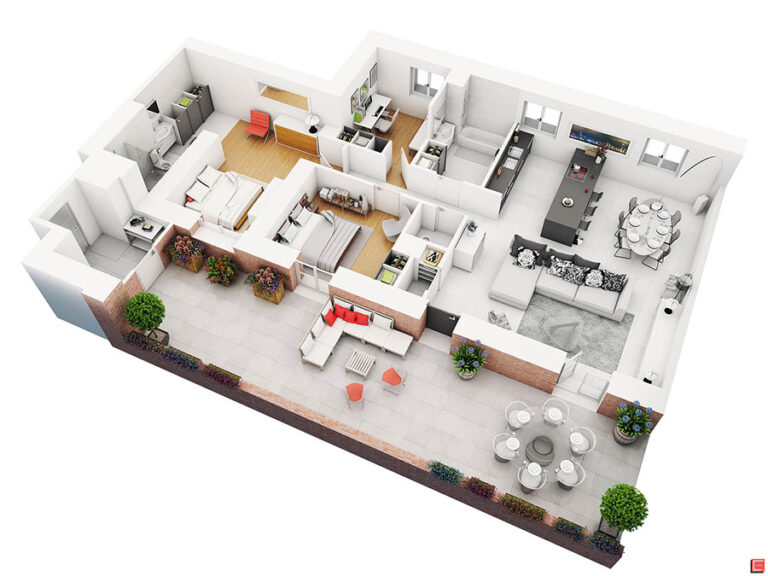 Planimetria Casa 100 MQ 3D su Uno o Due Piani | MondoDesign.it